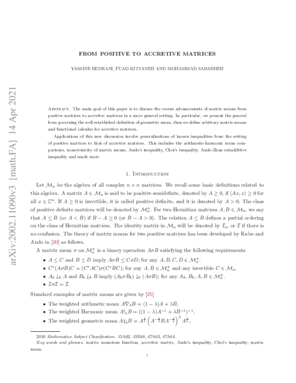 (PDF) From positive to accretive matrices