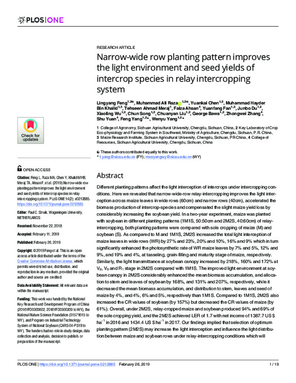 (PDF) Narrow-wide row planting pattern improves the light environment and seed yields of ...