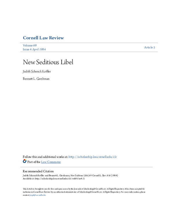 (PDF) New Seditious Libel
