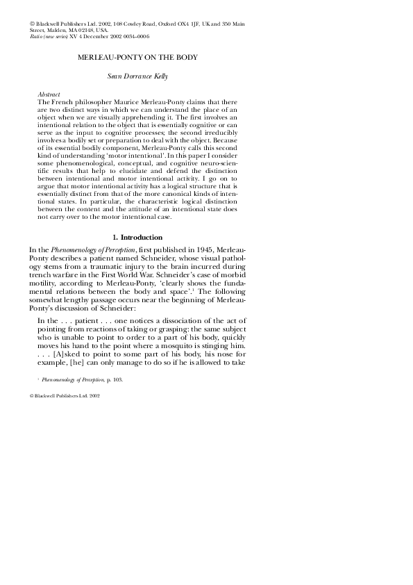 (PDF) Merleau–Ponty on the Body