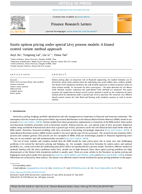 (PDF) Exotic options pricing under special Lévy process models: A ...