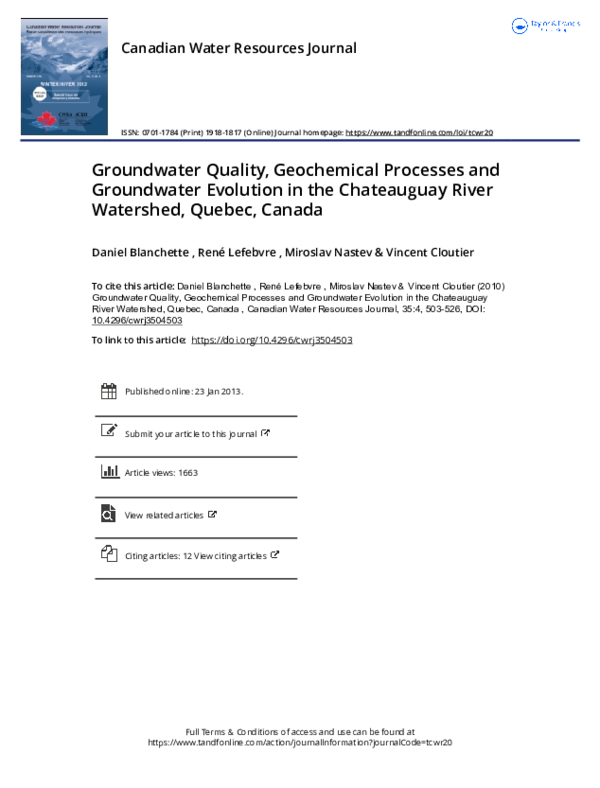 (PDF) Groundwater Quality, Geochemical Processes and Groundwater ...