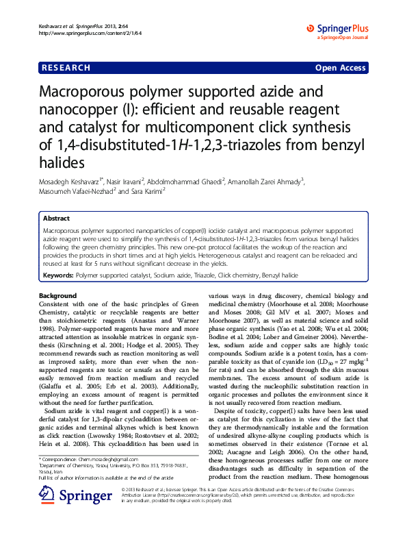 (PDF) Macroporous polymer supported azide and nanocopper (I): efficient ...