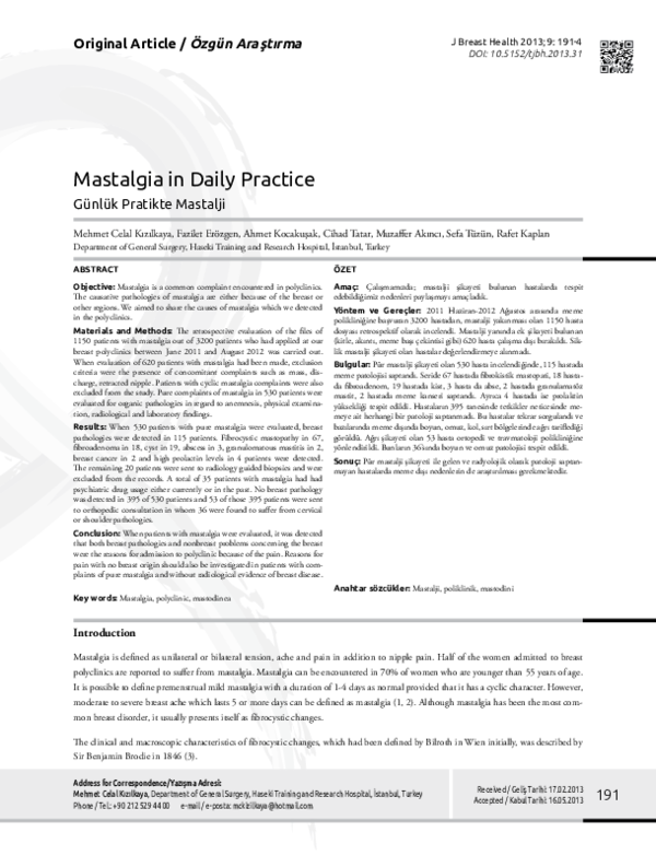 (PDF) Mastalgia in Daily Practice
