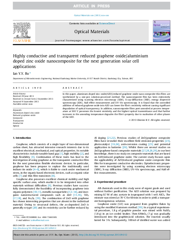 (PDF) Highly Conductive and Transparent Reduced Graphene Oxide Nanoscale Films via Thermal ...