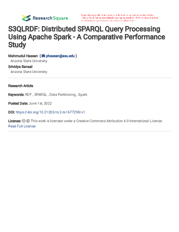(PDF) S3QLRDF: Distributed SPARQL Query Processing Using Apache Spark - A Comparative ...