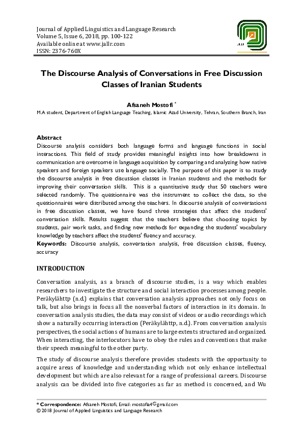 (PDF) The Discourse Analysis of Conversations in Free Discussion ...