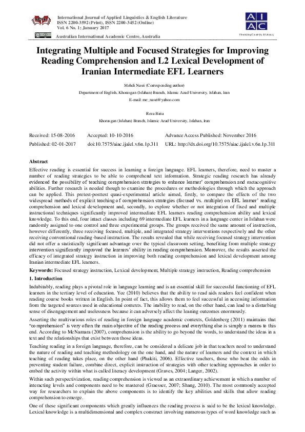 (PDF) Integrating Multiple and Focused Strategies for Improving Reading Comprehension and L2 ...