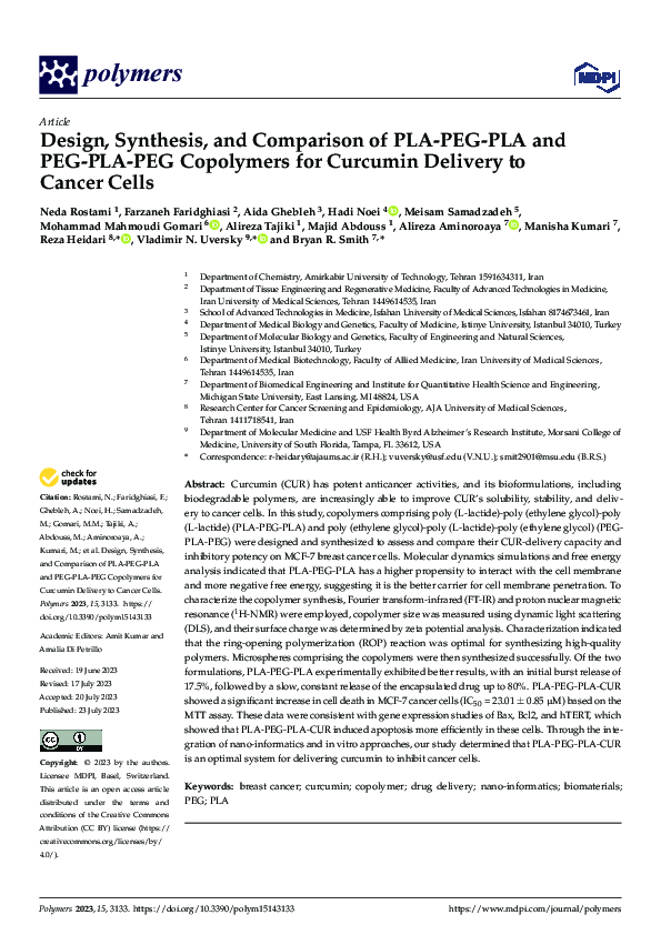 (PDF) Design, Synthesis, and Comparison of Pla-Peg-Pla and Peg-Pla-Peg Copolymers for Curcumin ...