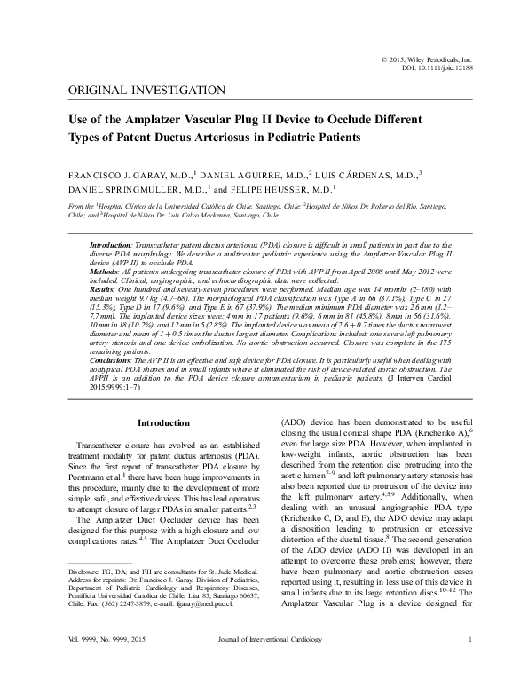 (PDF) Use of the Amplatzer Vascular Plug II Device to Occlude Different ...