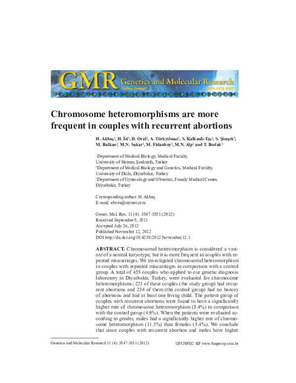 (PDF) Chromosome heteromorphisms are more frequent in couples with ...