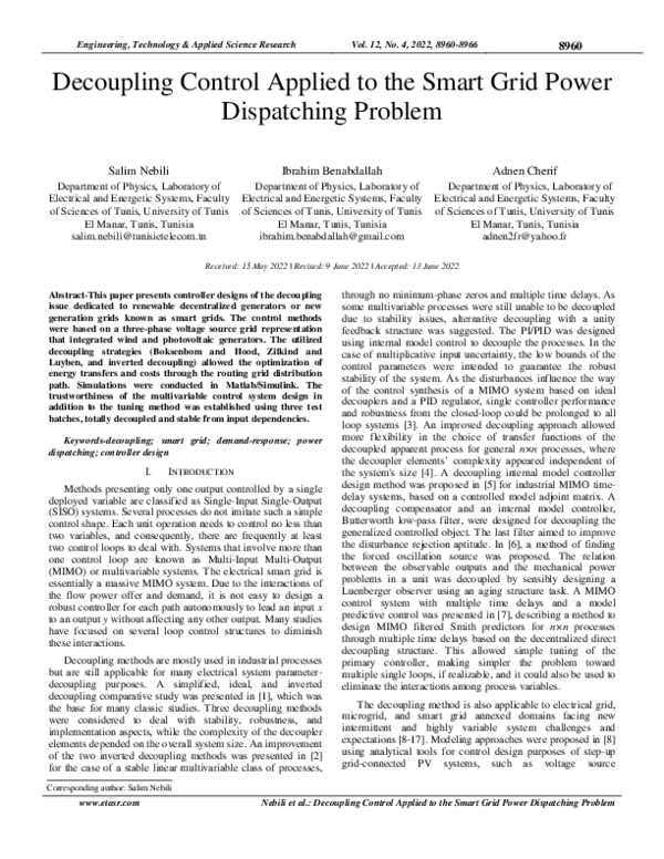 (PDF) Decoupling Control Applied to the Smart Grid Power Dispatching ...