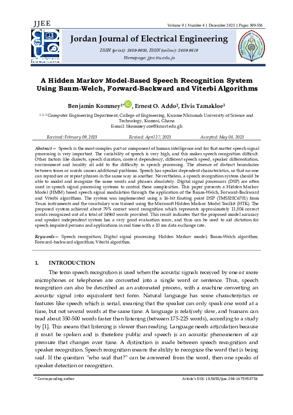 Pdf A Hidden Markov Model Based Speech Recognition System Using Baum