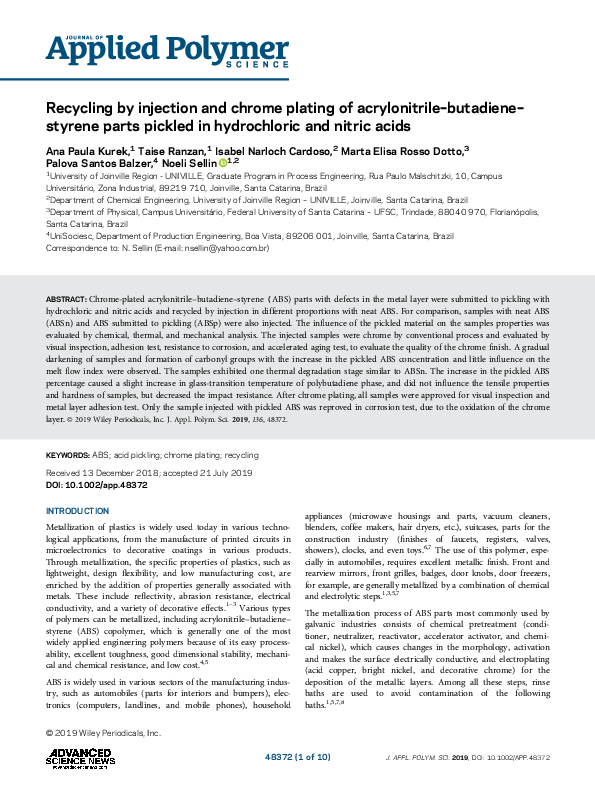 (PDF) Recycling by injection and chrome plating of acrylonitrile ...