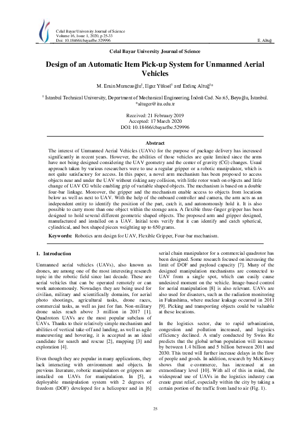 (PDF) Design of an Automatic Item Pick-up System for Unmanned Aerial ...
