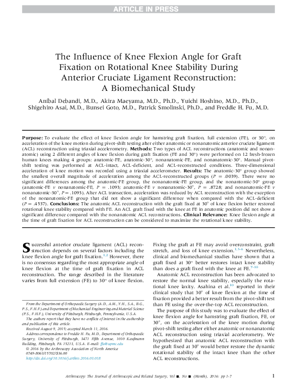 (PDF) The Influence of Knee Flexion Angle for Graft Fixation on ...