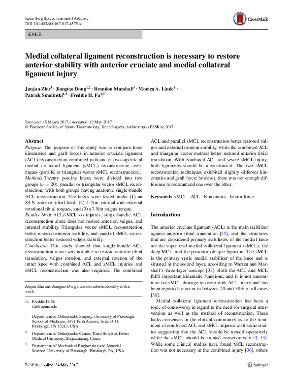 (PDF) Medial collateral ligament reconstruction is necessary to restore ...