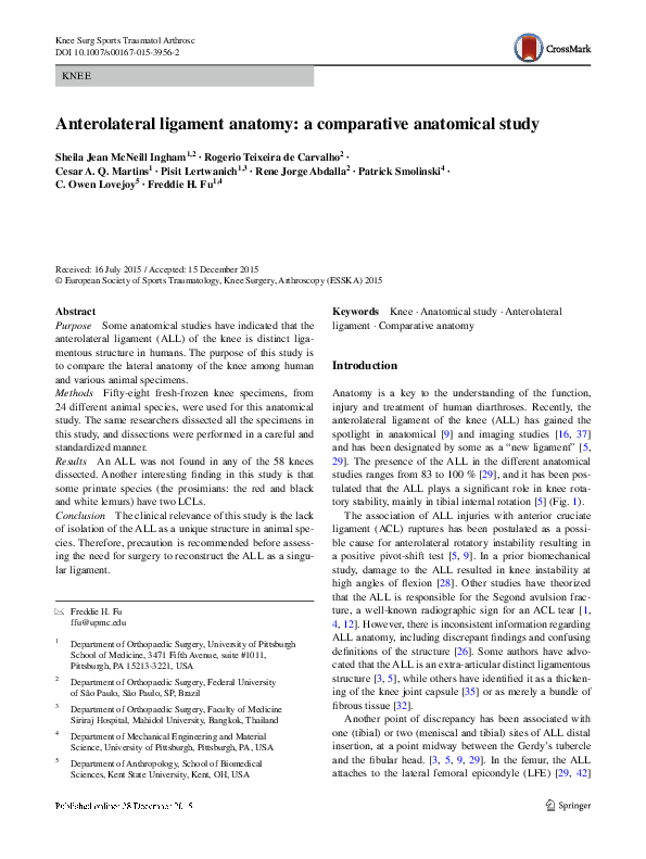 (PDF) Anterolateral ligament anatomy: a comparative anatomical study