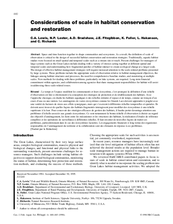 (PDF) Considerations of scale in habitat conservation and restoration