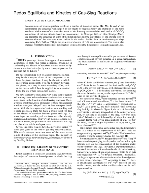 (PDF) Redox equilibria and kinetics of gas-slag reactions