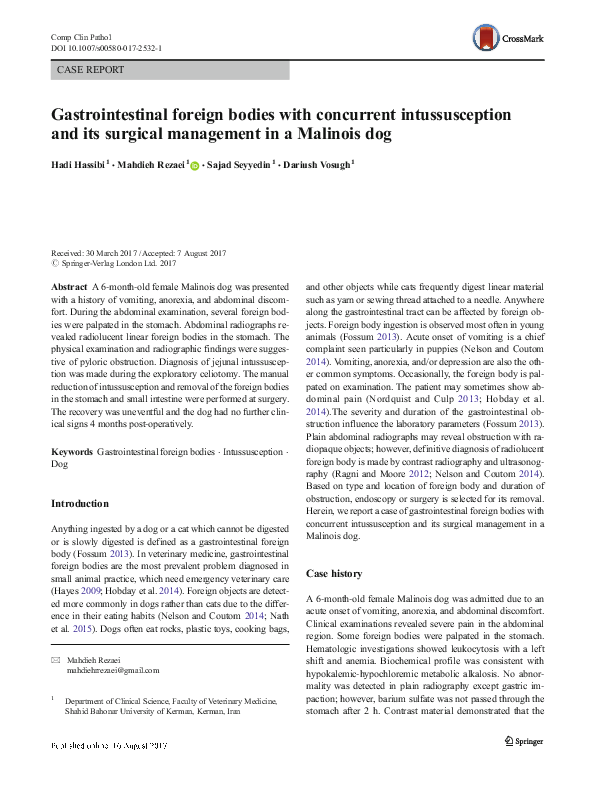 (PDF) Gastrointestinal foreign bodies with concurrent intussusception ...