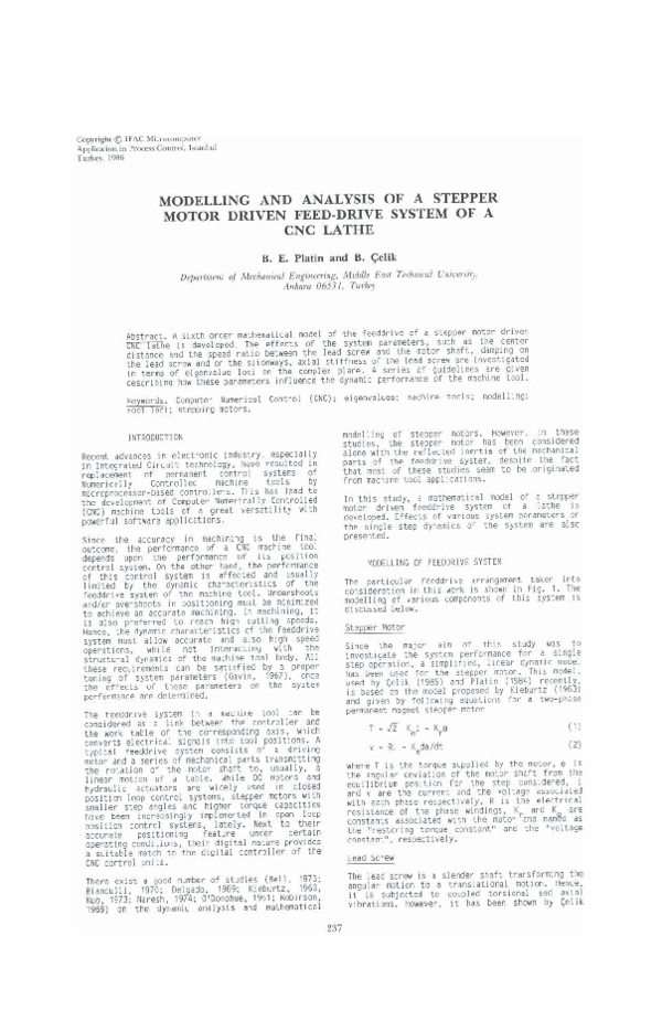Pdf Modelling And Analysis Of A Stepper Motor Driven Feed Drive System Of A Cnc Lathe