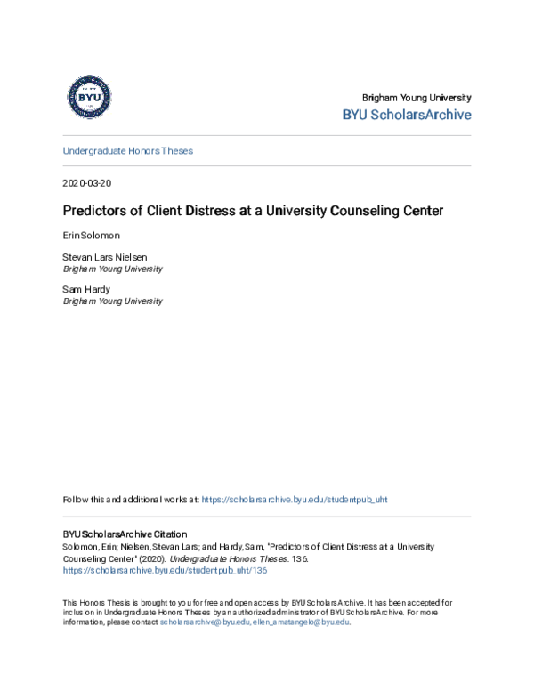 (PDF) Predictors of Client Distress at a University Counseling Center