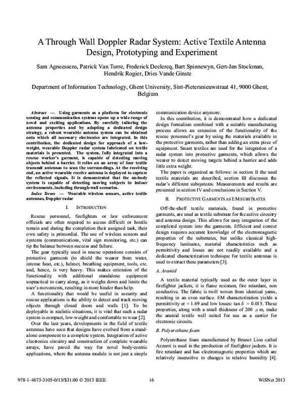(PDF) A through wall doppler radar system: Active textile antenna ...