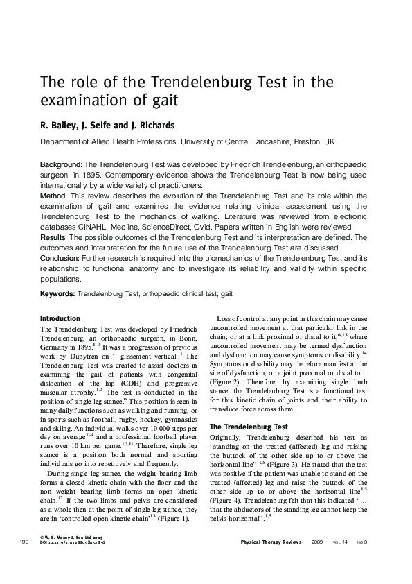 (PDF) The role of the Trendelenburg Test in the examination of gait