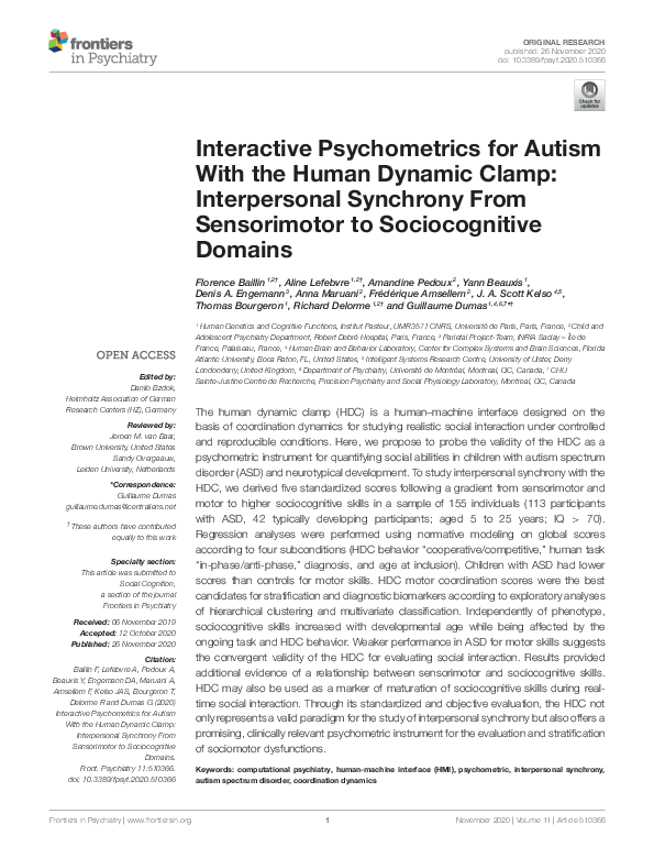 (PDF) Interactive Psychometrics for Autism With the Human Dynamic Clamp: Interpersonal Synchrony ...