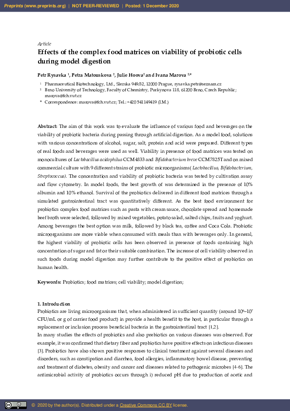 (PDF) Effects of the Complex Food Matrices on Viability of Probiotic ...