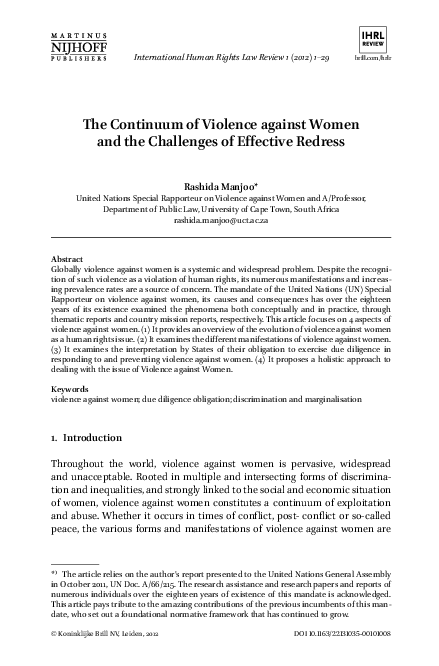 (PDF) The Continuum of Violence against Women and the Challenges of ...