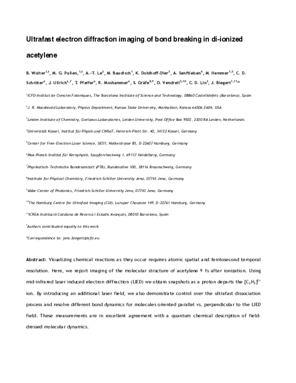 (PDF) Ultrafast electron diffraction imaging of bond breaking in di ...