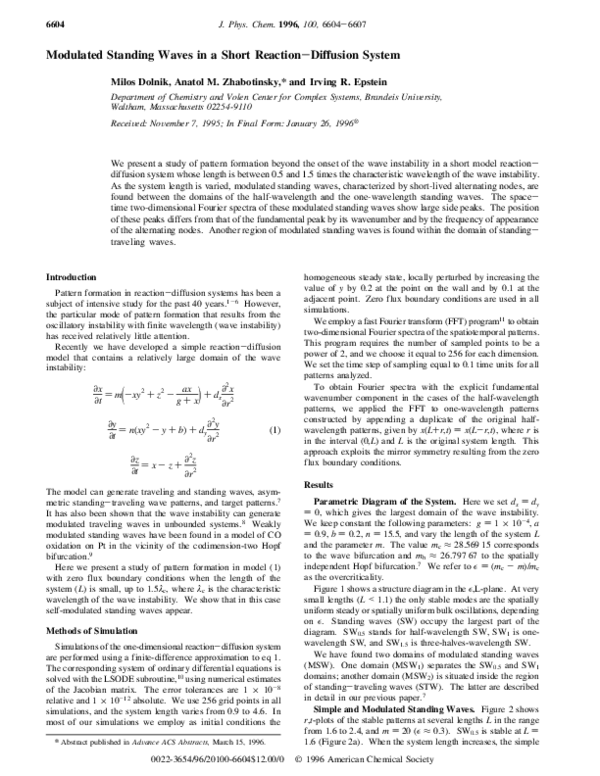 (PDF) Modulated Standing Waves in a Short Reaction−Diffusion System