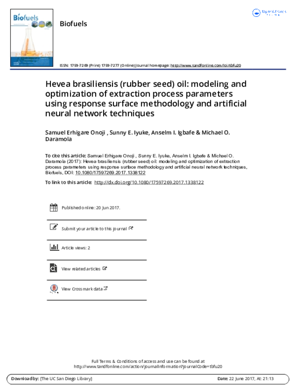 (PDF) Hevea brasiliensis (rubber seed) oil: modeling and optimization of extraction process ...