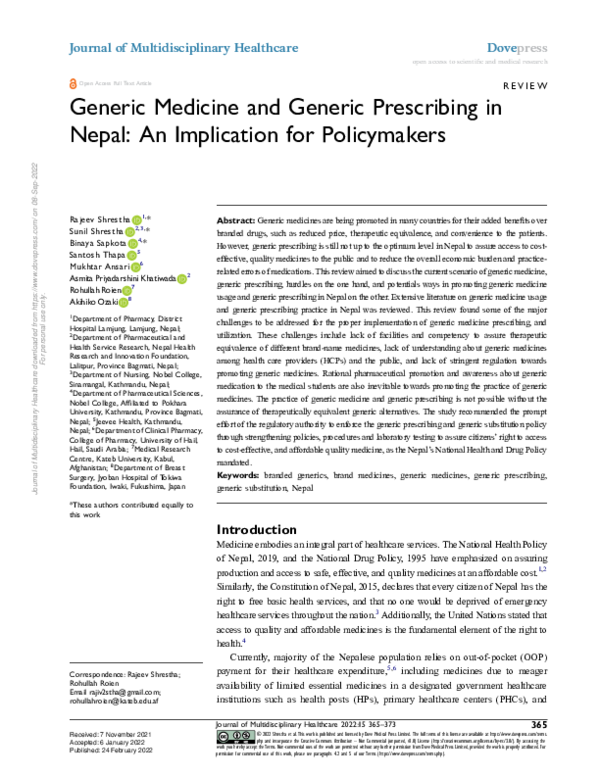 (PDF) Generic Medicine and Generic Prescribing in Nepal: An Implication ...
