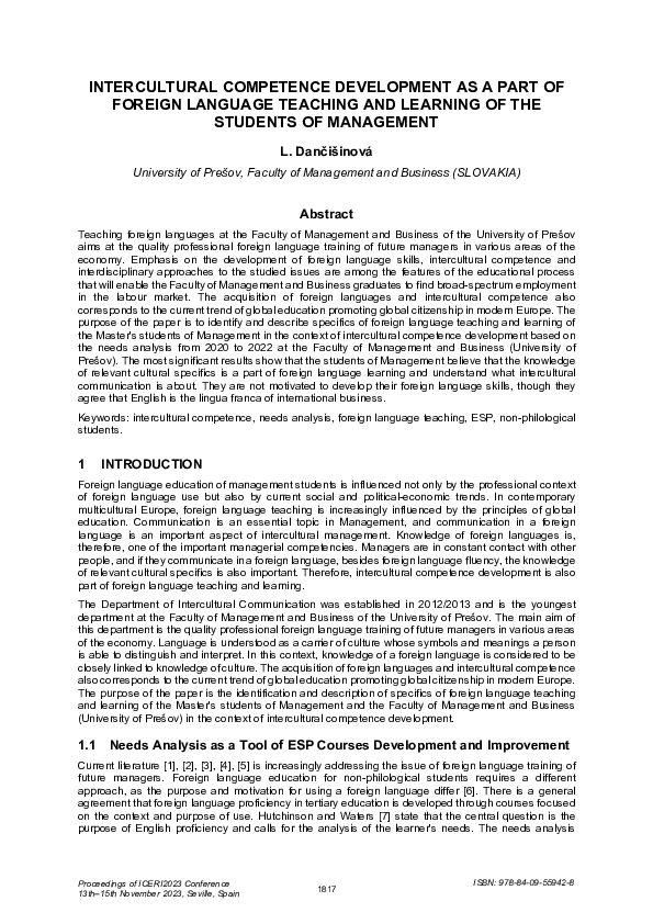 (PDF) INTERCULTURAL COMPETENCE DEVELOPMENT AS A PART OF FOREIGN LANGUAGE TEACHING AND LEARNING ...