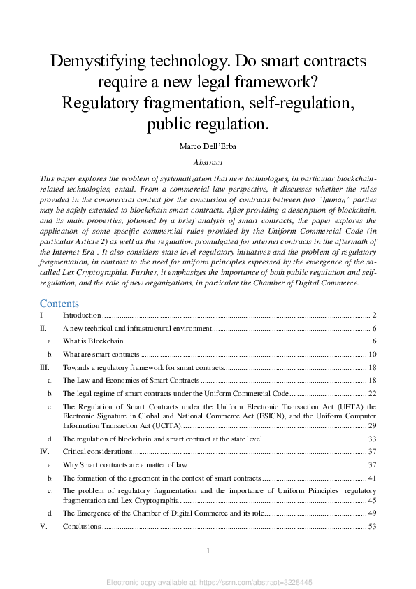 (PDF) Demystifying Technology. Do Smart Contracts Require a New Legal ...
