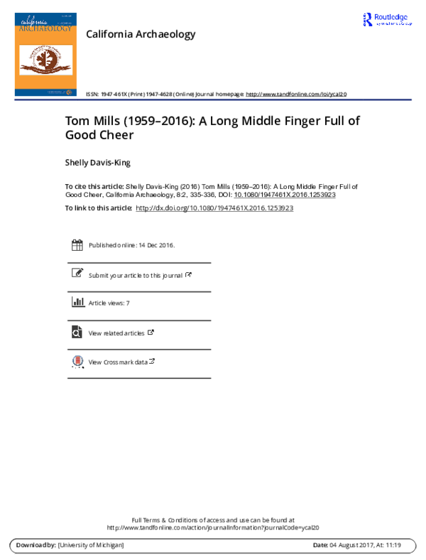 (PDF) Tom Mills (1959–2016): A Long Middle Finger Full of Good Cheer
