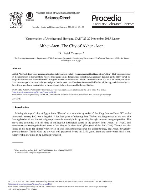 (PDF) Akhet-Aten, The City of Akhen-Aten