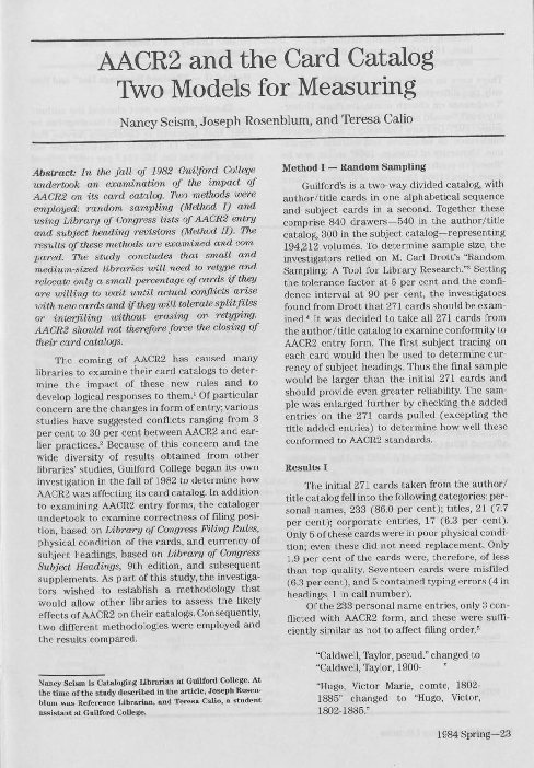 (PDF) AACR2 and the Card Catalog Two Models for Measuring