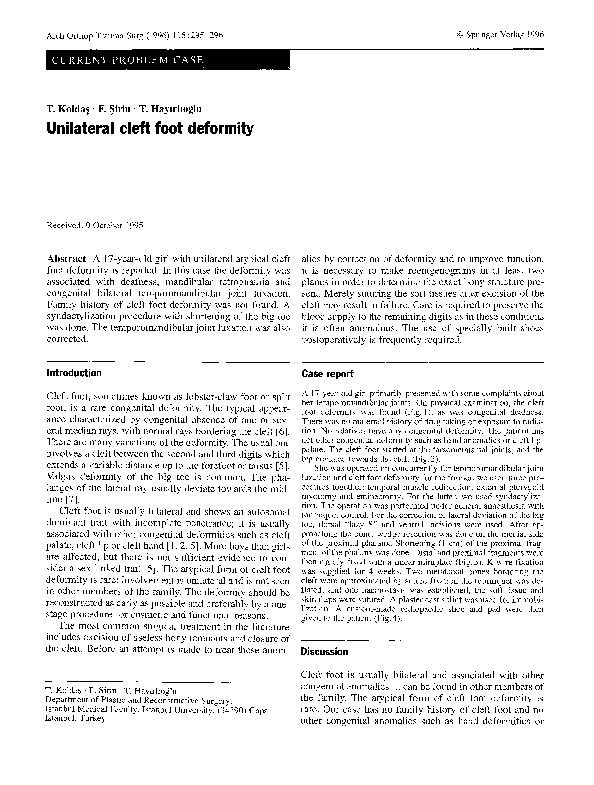 (PDF) Unilateral cleft foot deformity