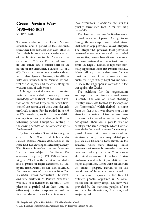 (PDF) Greco-Persian Wars (498-448 BCE