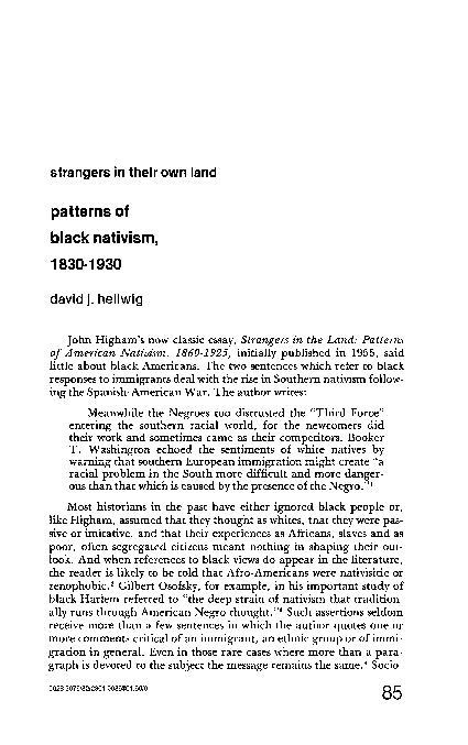 (PDF) Strangers in their own land: Patterns of Black Nativism, 1830-1930