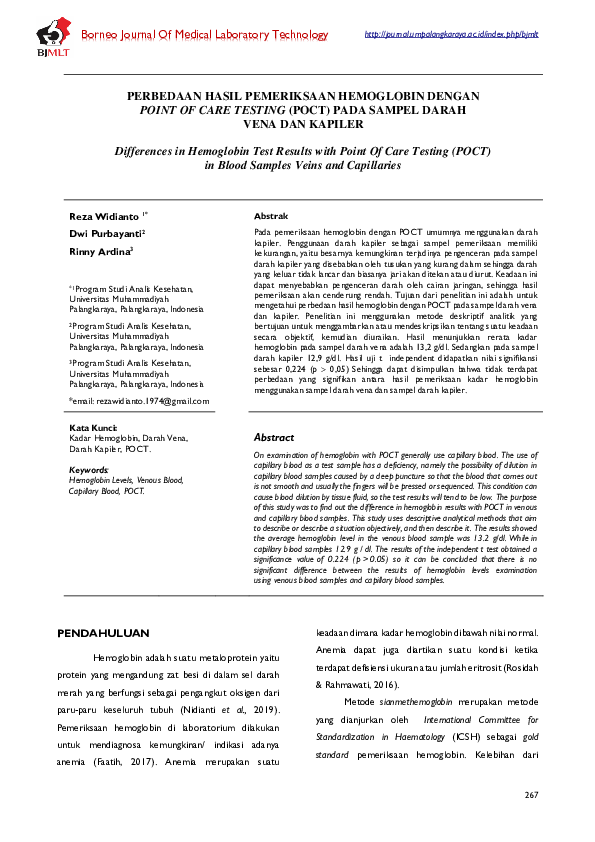 (PDF) Perbedaan Hasil Pemeriksaan Hemoglobin dengan Point of Care ...