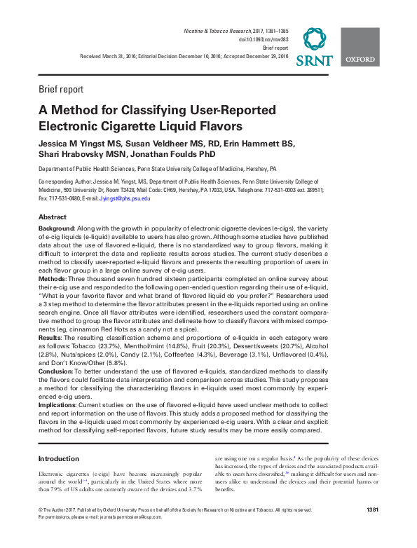 (PDF) A method for classifying user-reported electronic cigarette ...