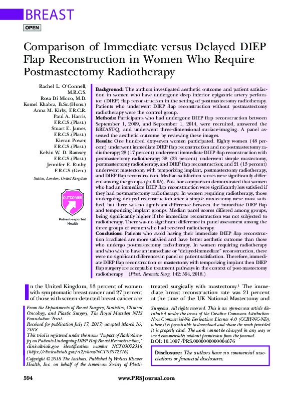 (PDF) Comparison of Immediate versus Delayed DIEP Flap Reconstruction ...