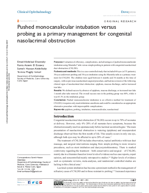 (PDF) Pushed monocanalicular intubation versus probing as a primary ...