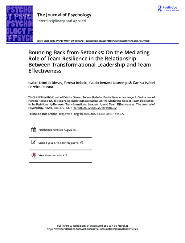 (PDF) Bouncing Back from Setbacks: On the Mediating Role of Team Resilience in the Relationship ...