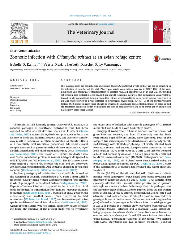 (PDF) Zoonotic infection with Chlamydia psittaci at an avian refuge centre